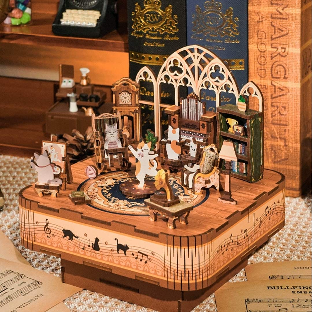 CAT'S PARTY MUSIC BOX 3D WOODEN PUZZLE – wewowood