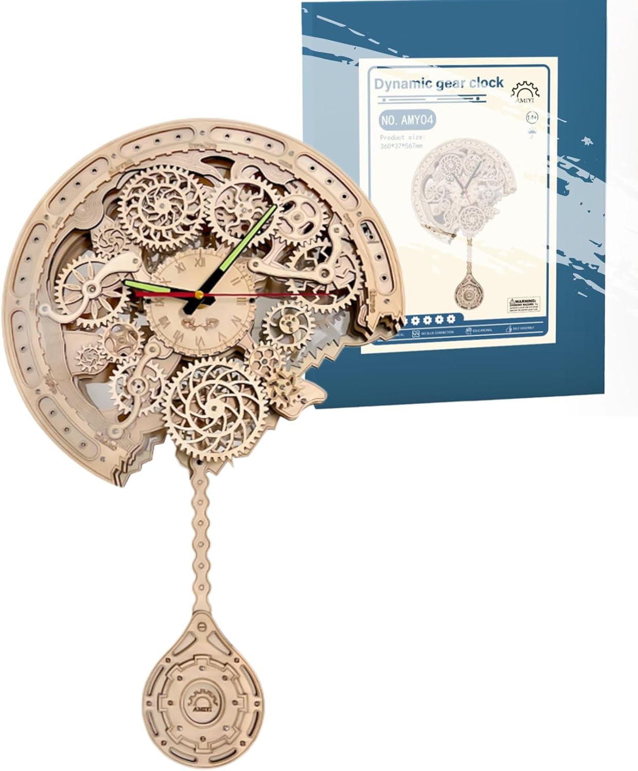 3D Wooden Puzzle Mechanical Gear Clock DIY Wall Pendulum Clock Puzzle ...